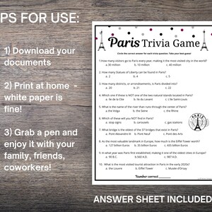 Paris Trivia Game: Fun French Party Quiz (digital Download) - Etsy