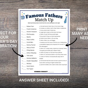 Father's Day Trivia Game: Famous Dads Matching Quiz (printable PDF) - Etsy