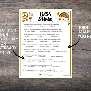 1964 Trivia Game, Fun 1964 Quiz Questions & Answers, 1964 Printable ...