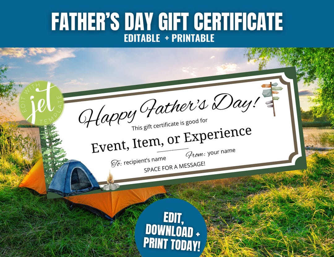 Fathers Day Gift Certificate Template, Editable Fathers Day Coupon ...