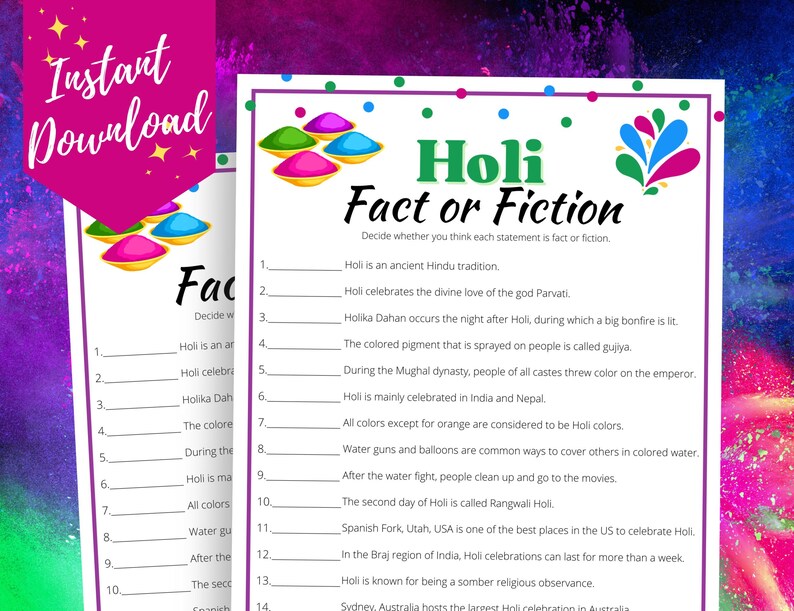 Holi Fact or Fiction Trivia Game Fun Holi Quiz Game How to - Etsy