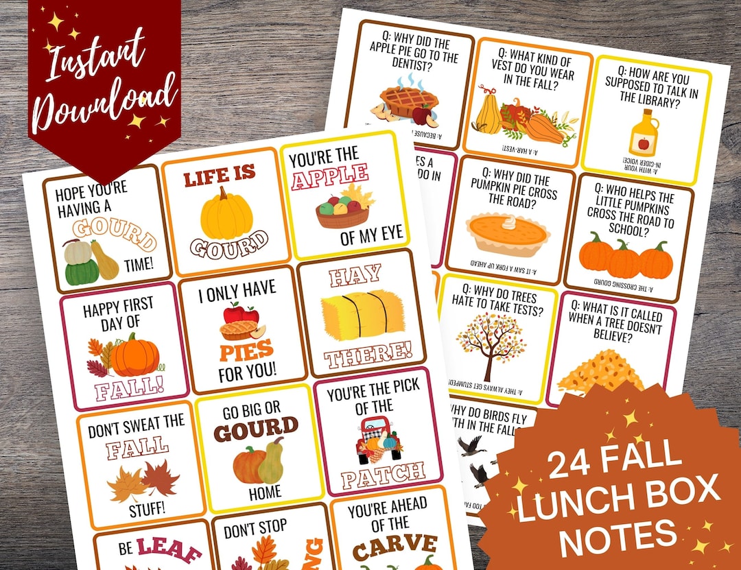 Fall Lunch Box Notes and Jokes for Kids, Autumn Lunch Notes, Mirror ...