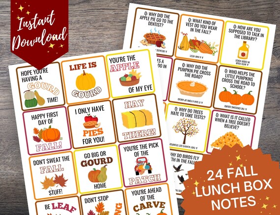 Fall Lunch Box Notes and Jokes for Kids Autumn Lunch Notes - Etsy