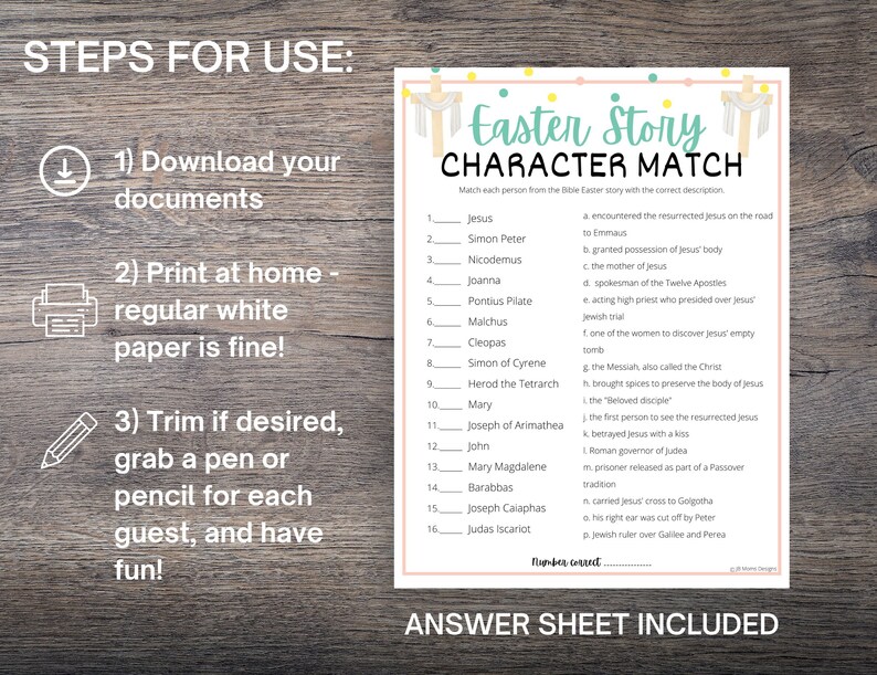 Bible Easter Story Character Match Game Christian Easter - Etsy