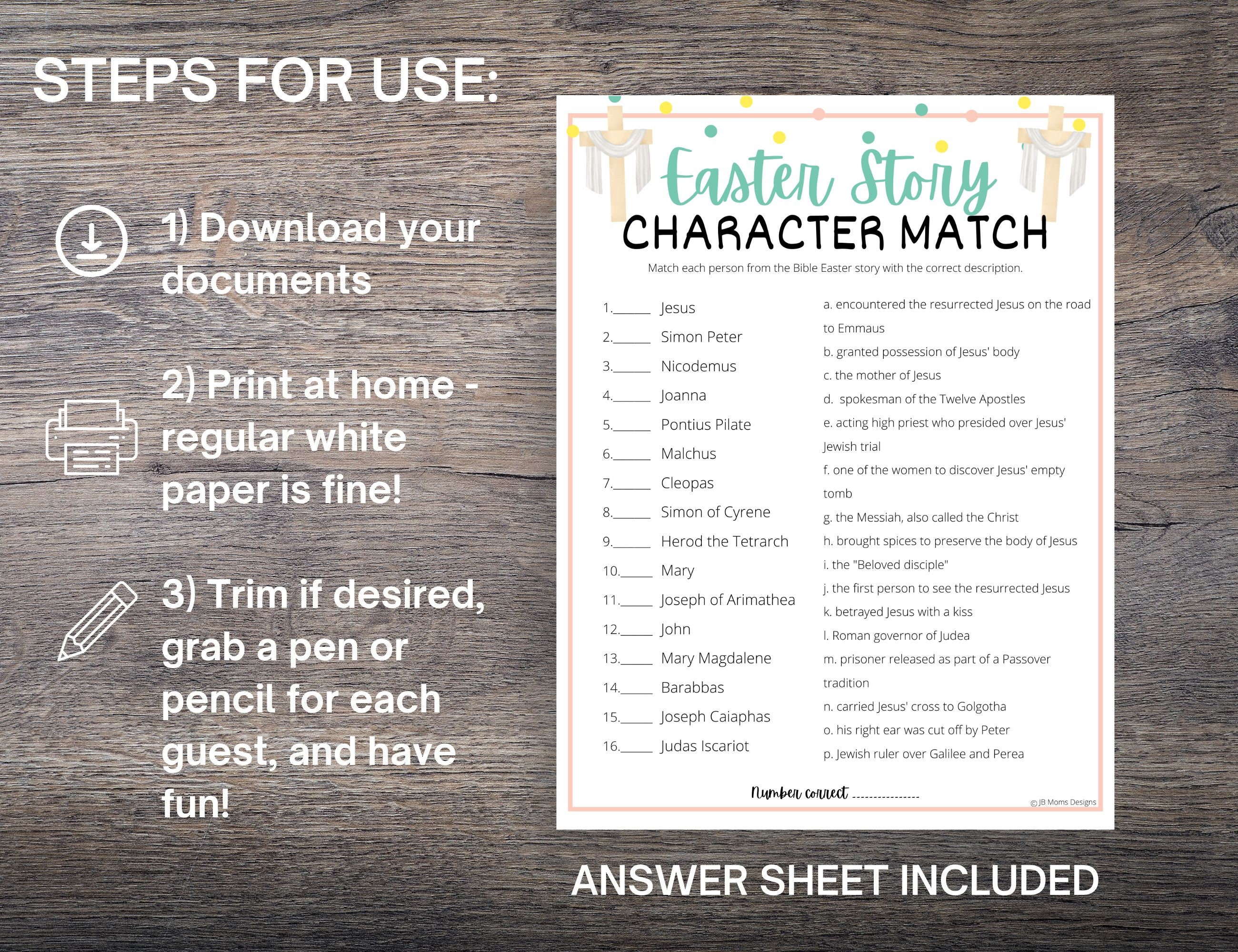 Bible Easter Story Character Match Game Christian Easter - Etsy