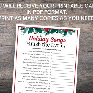 Christmas Song Lyrics Game: Holiday Party Fun Activity (printable PDF ...