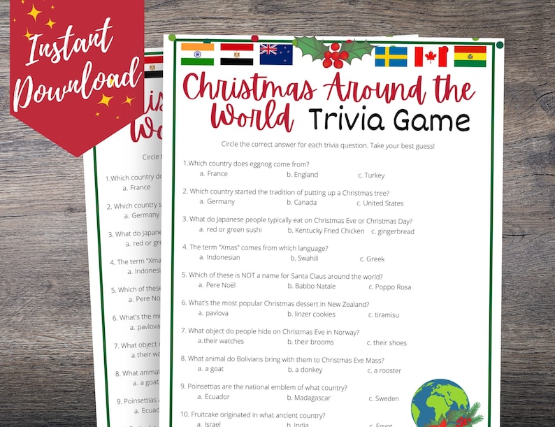 Christmas Around the World TRIVIA Game for Kids Teens & - Etsy