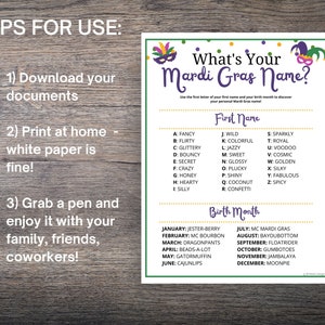 What's Your Mardi Gras Name Game Printable, Funny Mardi Gras Game, Easy ...
