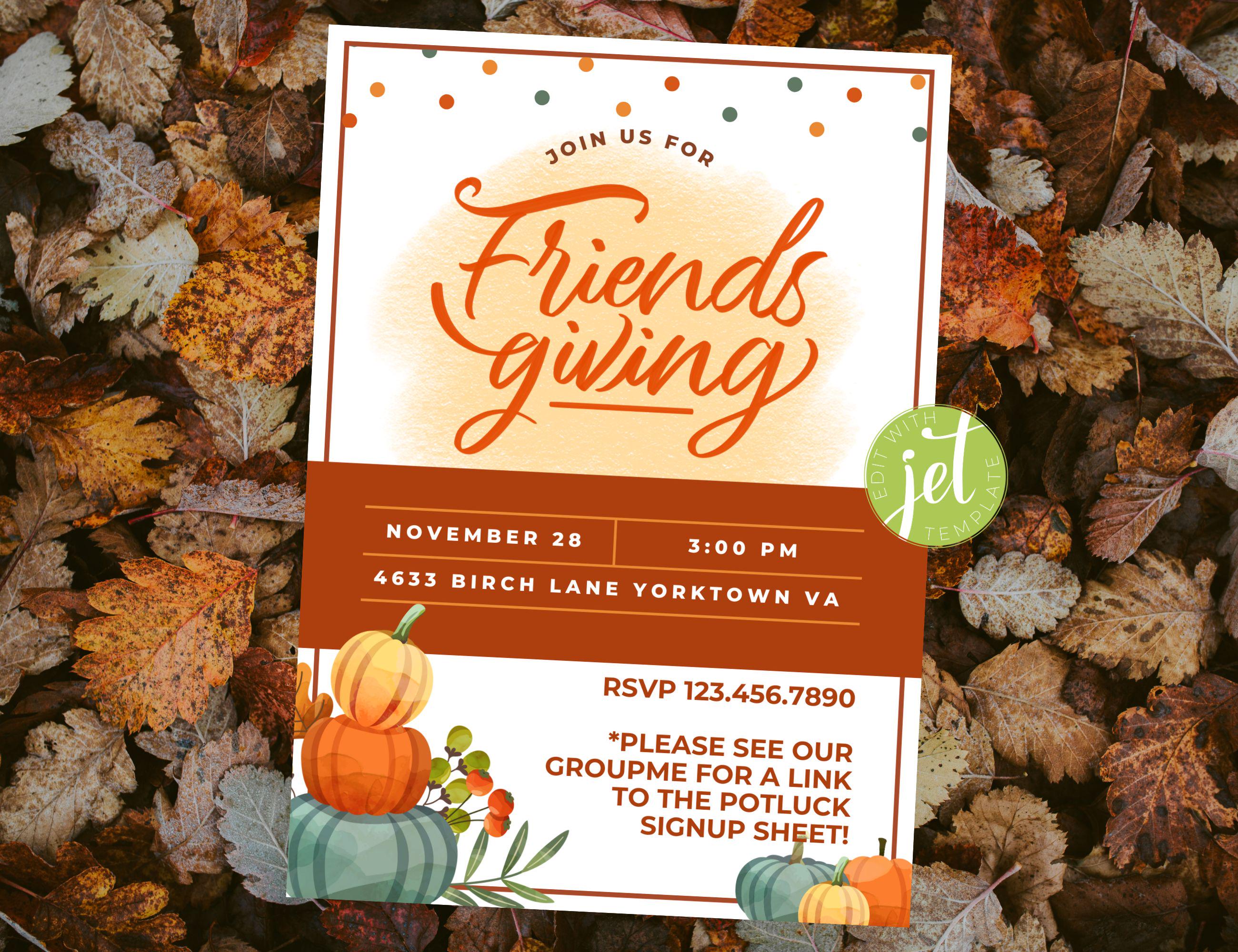 Editable Friendsgiving Potluck Invitation: Dinner Party (digital ...