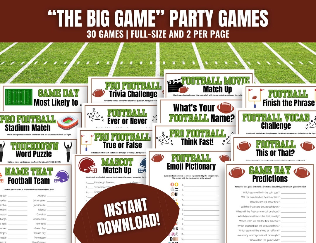 Football Party Games MEGA BUNDLE, Football Sunday, the Big Game Bundle ...