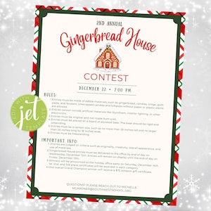 Gingerbread House Contest Flyer: Editable Christmas Party Information ...
