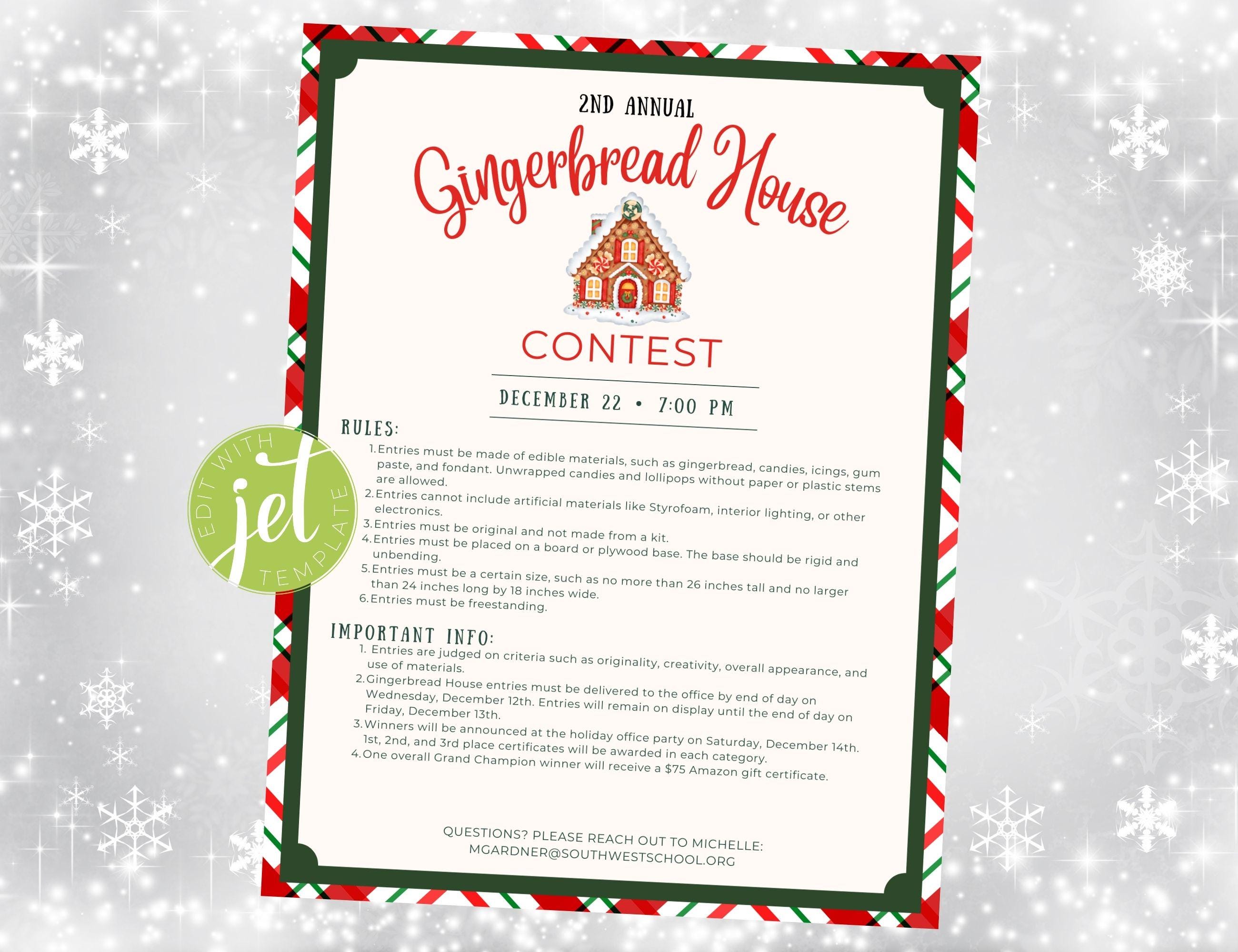 Gingerbread House Contest Flyer: Editable Christmas Party Information ...