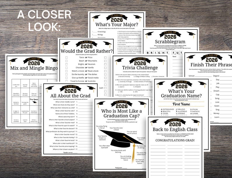 Class of 2026 Graduation Games: 50 Editable Grad Party Activities ...