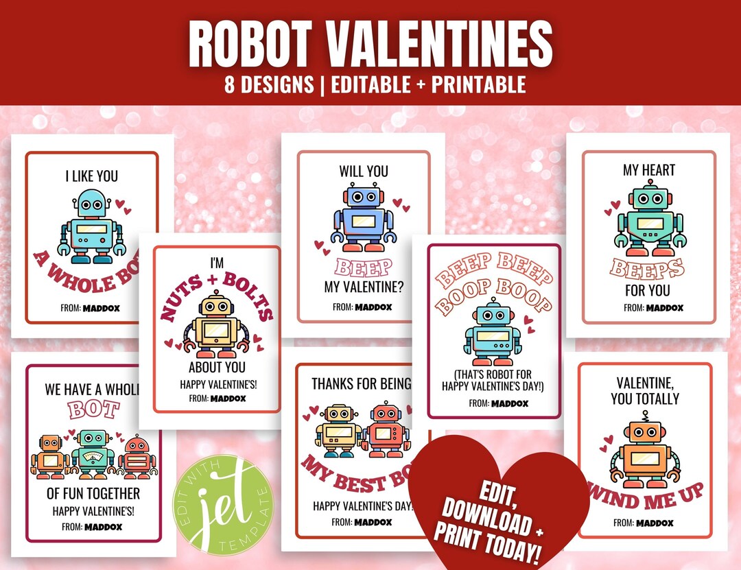 Robot Class Valentines for Kids, Cute Classroom Valentines Cards ...