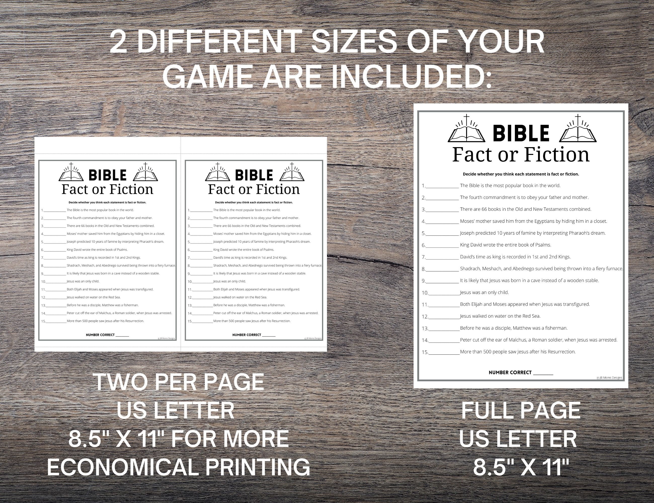 Bible Fact or Fiction Trivia Game: Fun Church Quiz (printable PDF) - Etsy
