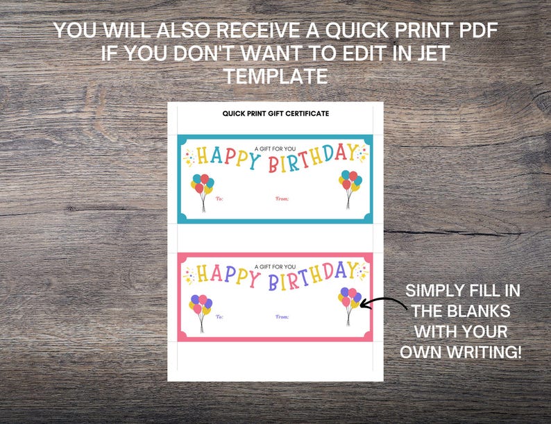 Editable Kids Birthday Gift Certificate Template (printable) - Etsy