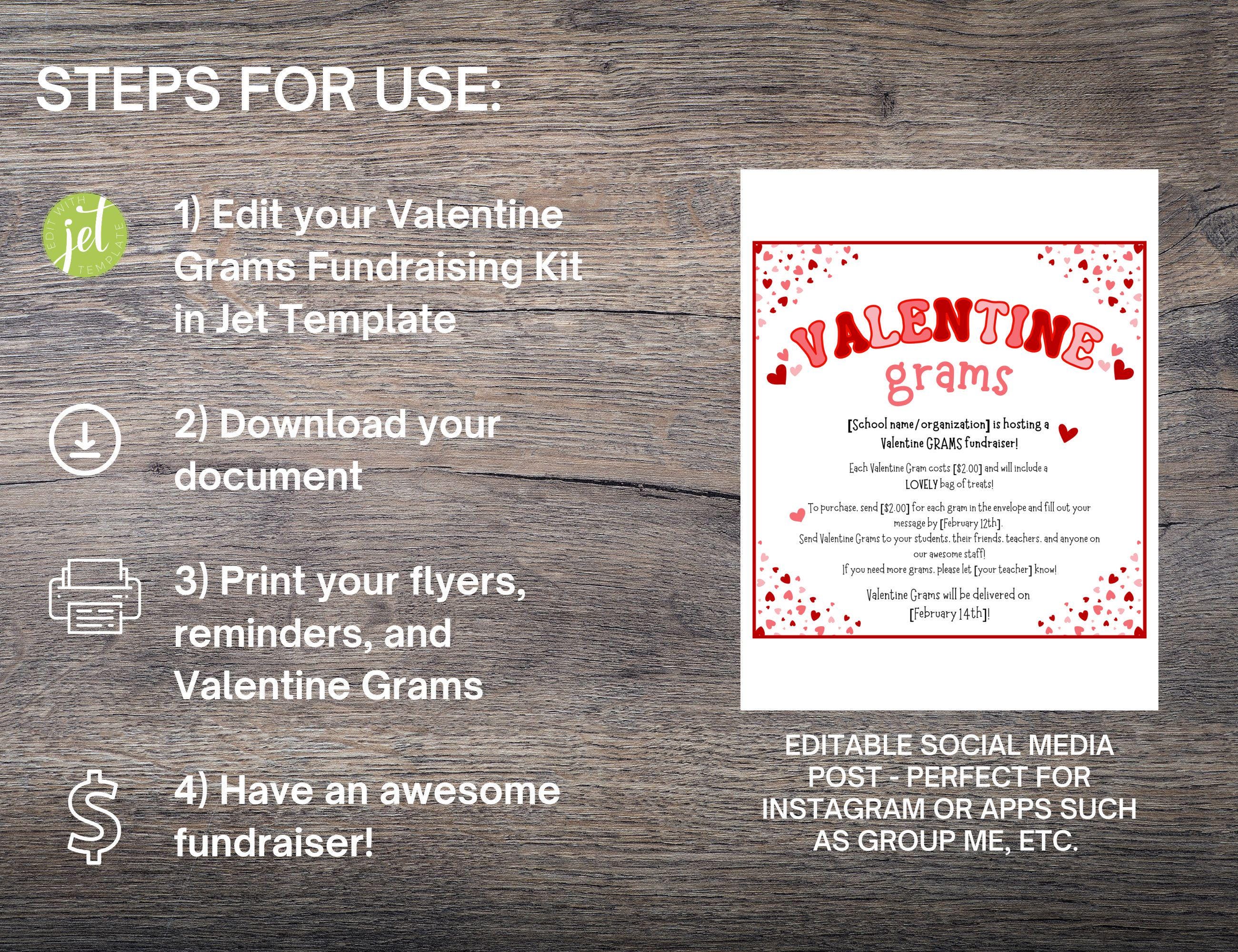 Editable Valentine Grams Fundraising Kit: PTO PTA School or Sports ...