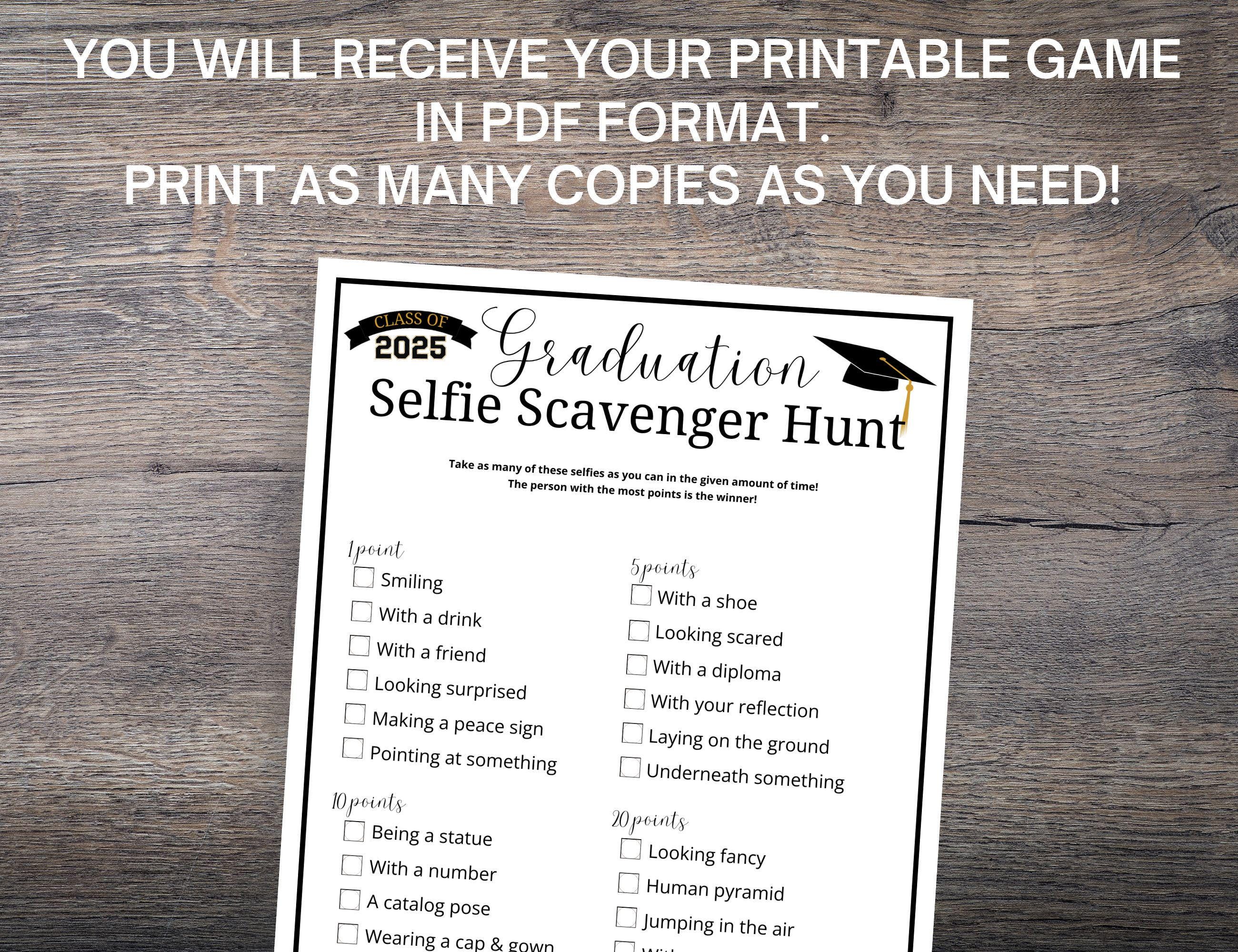 Graduation Selfie Scavenger Hunt Game: Class of 2025 Grad Party ...