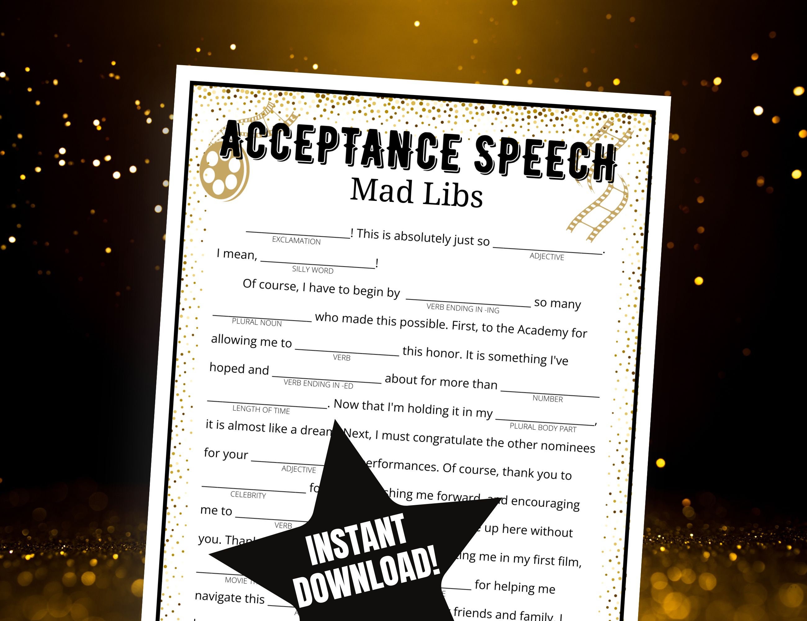 Hollywood Mad Libs Game: Movie Awards Party Activity (printable PDF) - Etsy