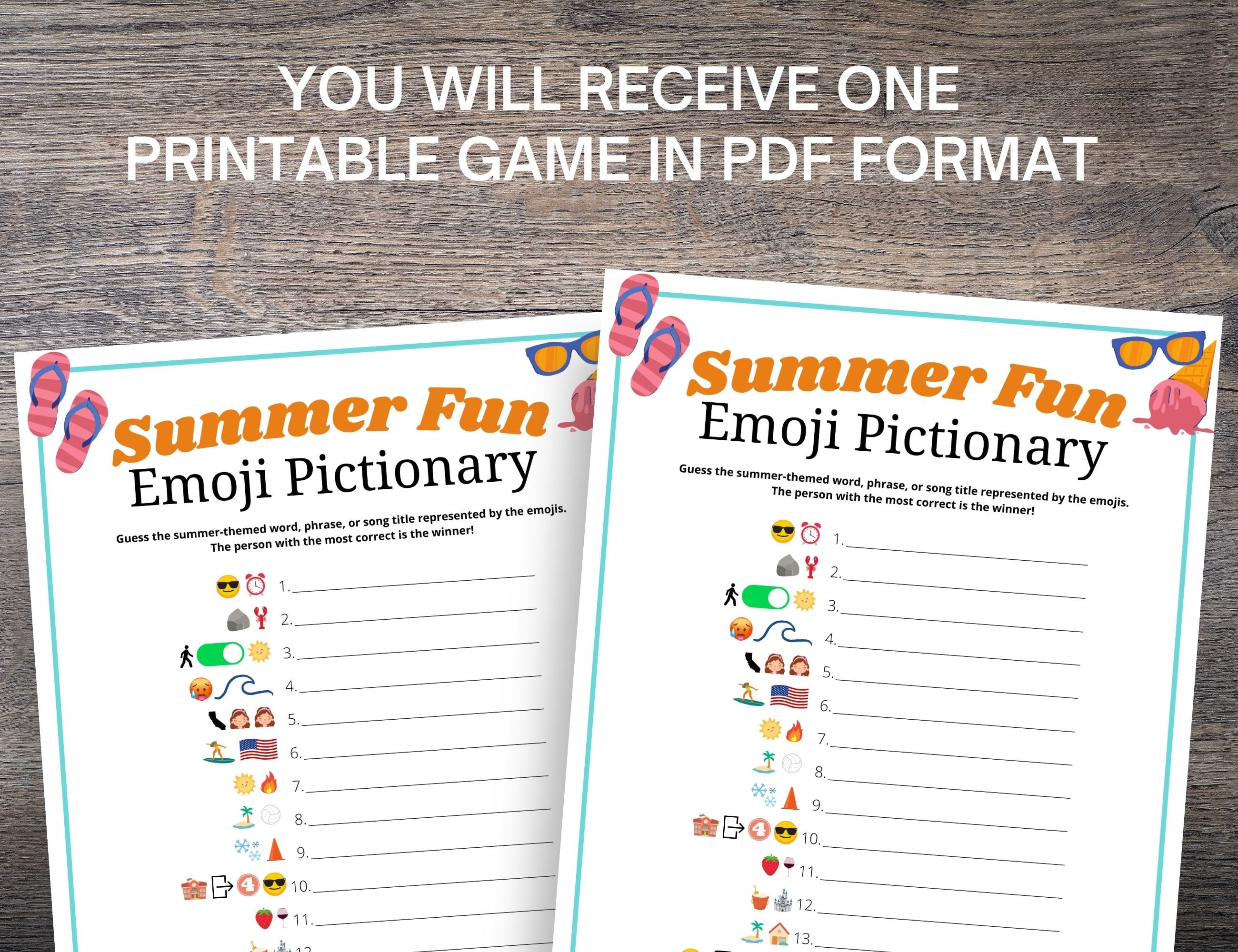 Summer Emoji Pictionary Fun Summer Game for Teens Adults & - Etsy