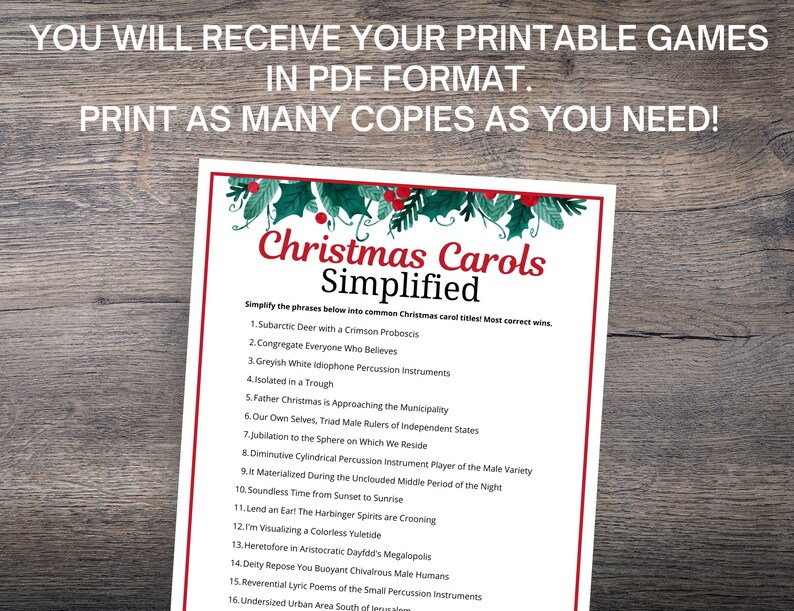 Christmas Carols Game: Challenging Music Trivia Activity (printable PDF ...