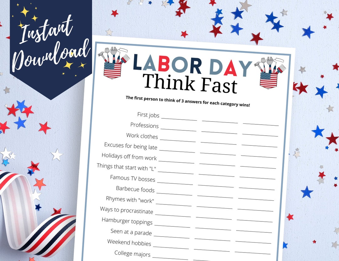 Labor Day Think Fast Game Fun Labor Day Activity for - Etsy