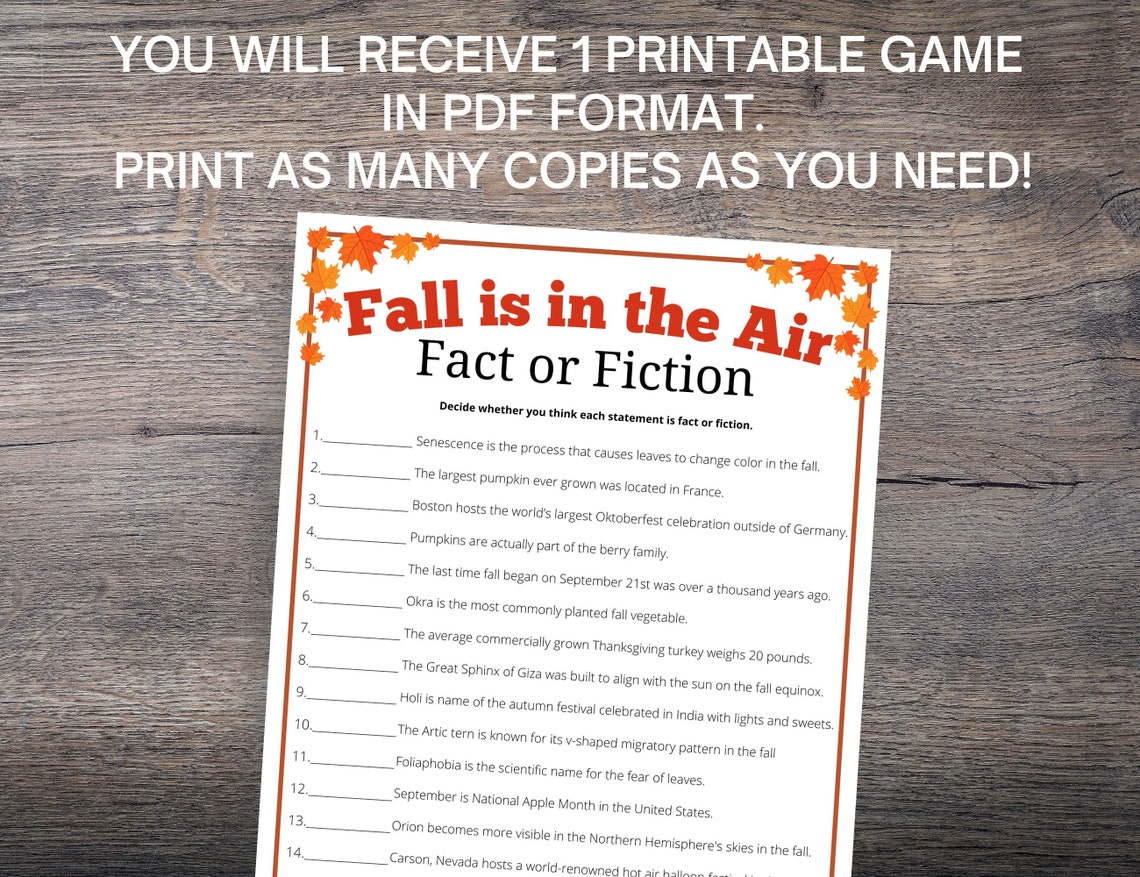 Fall Fact or Fiction Trivia Game: Printable Autumn Activity (PDF) - Etsy