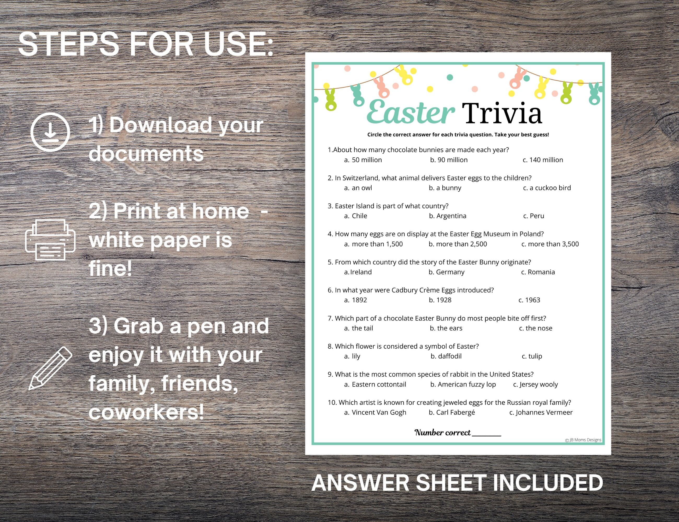 Easter Trivia Game: Printable Easter Quiz (digital Download) - Etsy