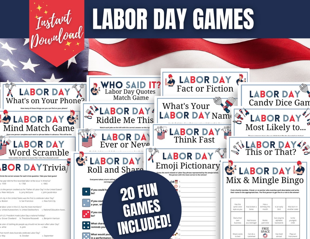 Labor Day 20-game MEGA Bundle Fun Labor Day Activities Labor - Etsy