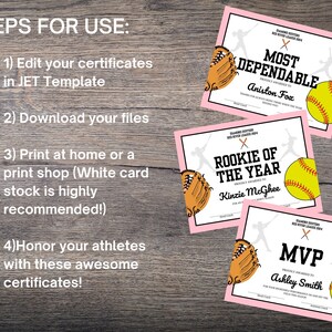 Editable Softball Award Certificates, Softball Team Awards, Softball ...