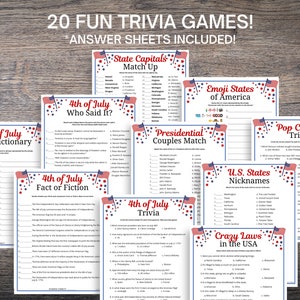 4th of July Trivia Games Bundle: Patriotic Printable Quizzes (digital ...