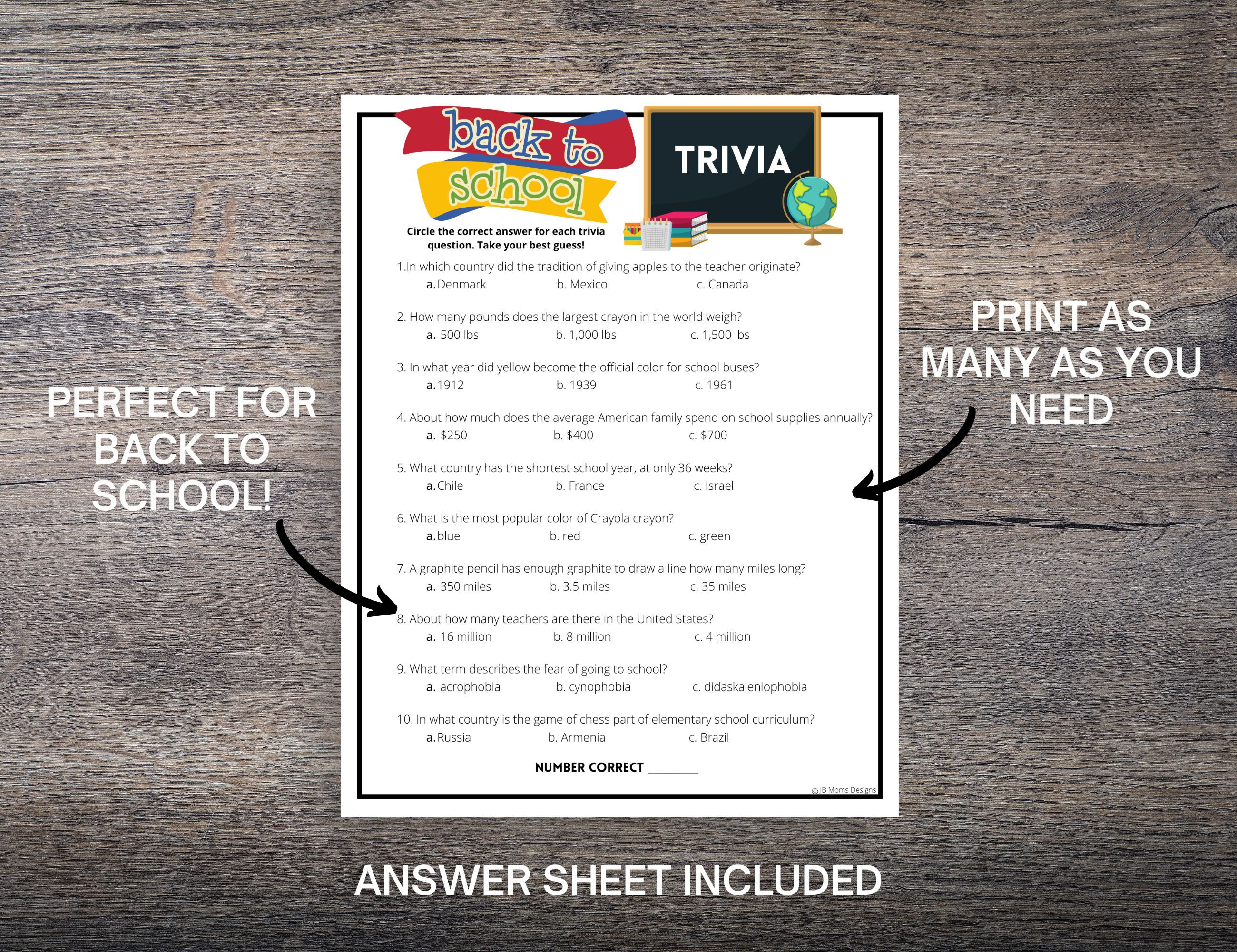 Back to School Trivia Game: Printable Classroom Icebreaker (digital ...