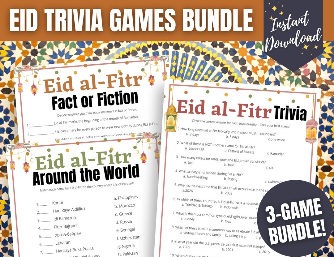 Eid Al-fitr Trivia 3-game BUNDLE, Fun Printable Games for Lesser Eid ...