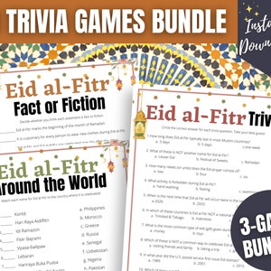 Eid Al-fitr Trivia 3-game BUNDLE, Fun Printable Games for Lesser Eid ...