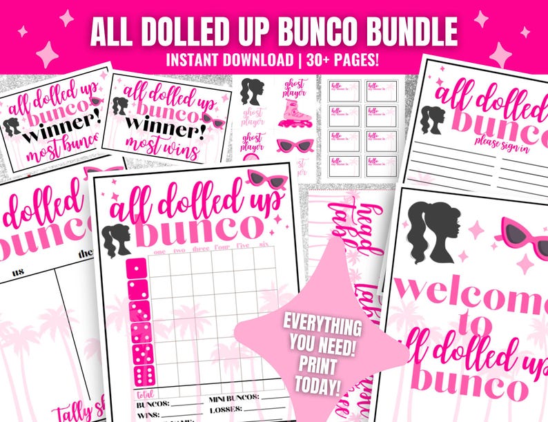 All Dolled up Bunco Bundle: Printable Scorecards, Tally Sheets, and ...