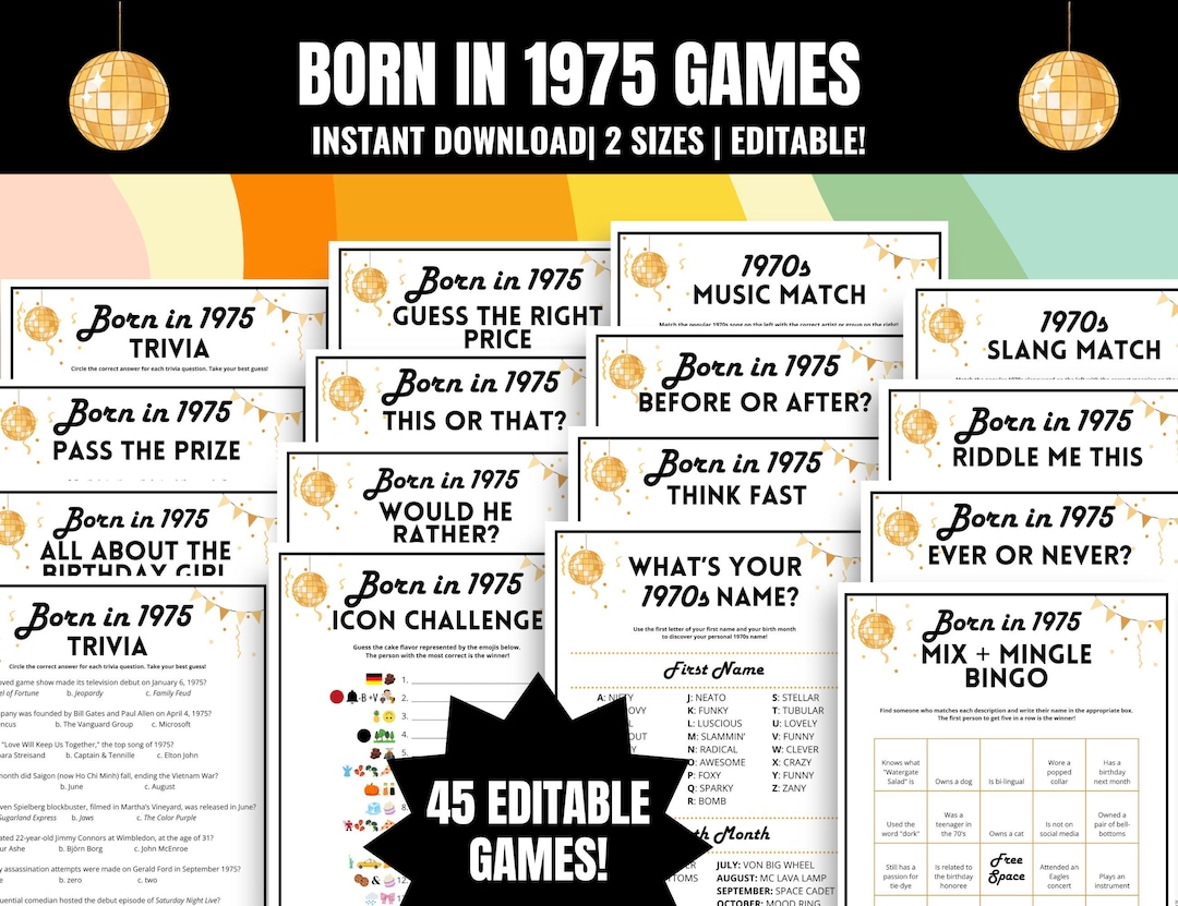 50th Birthday Party Games MEGA BUNDLE, Born in 1975 Games, 50th ...