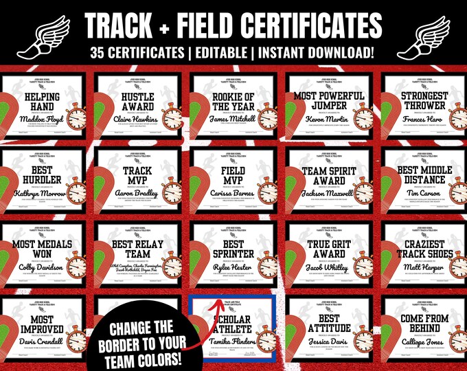 Track and Field Certificate Instant Download / Track and Field Awards ...