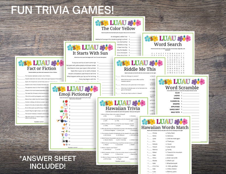 Luau Party Games MEGA Bundle: Printable Hawaiian Theme Activities (PDF ...
