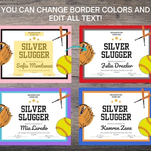 Editable Softball Award Certificates, Softball Team Awards, Softball ...