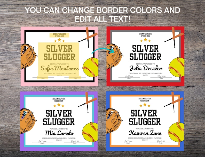 Editable Softball Award Certificates: End of Season Team Party Awards ...