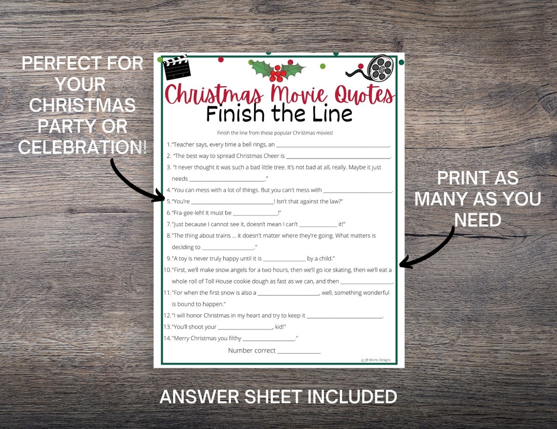 Christmas Movie Quotes Game Finish the Line Christmas Movie - Etsy