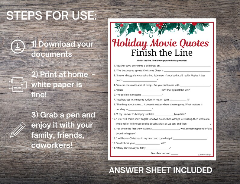 Christmas Movie Quotes Game: Holiday Party Activity (digital Download ...