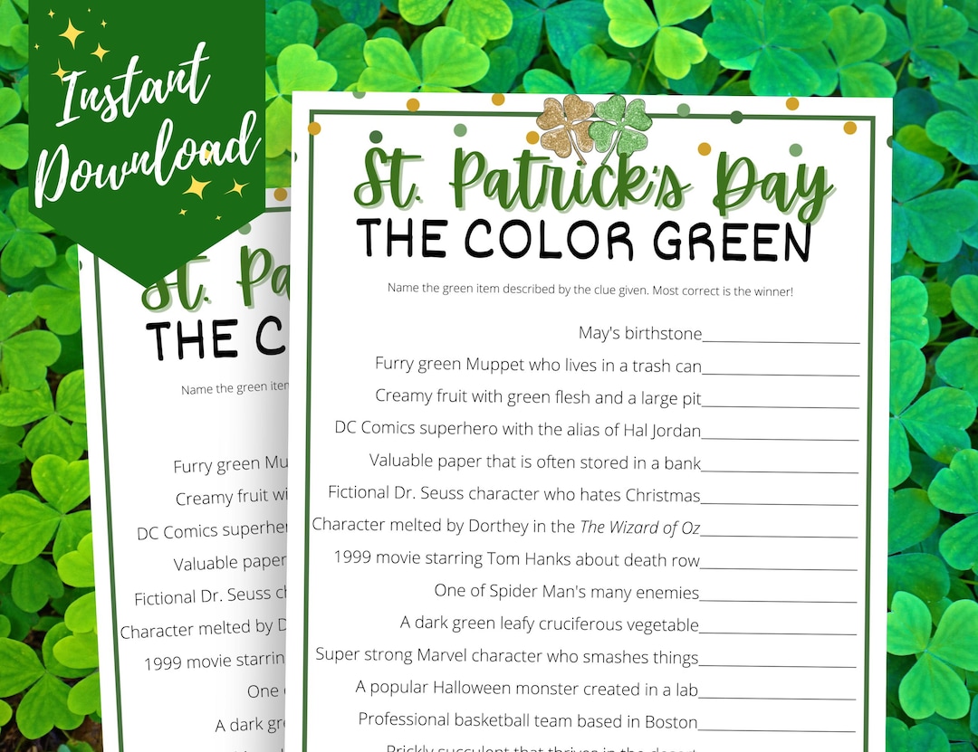 St. Patricks Day the Color Green Game St. Patty's Day - Etsy