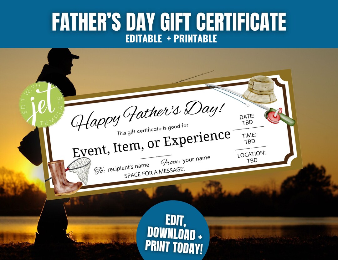 Editable Father’s Day Gift Certificate Template, Personalized Fishing ...