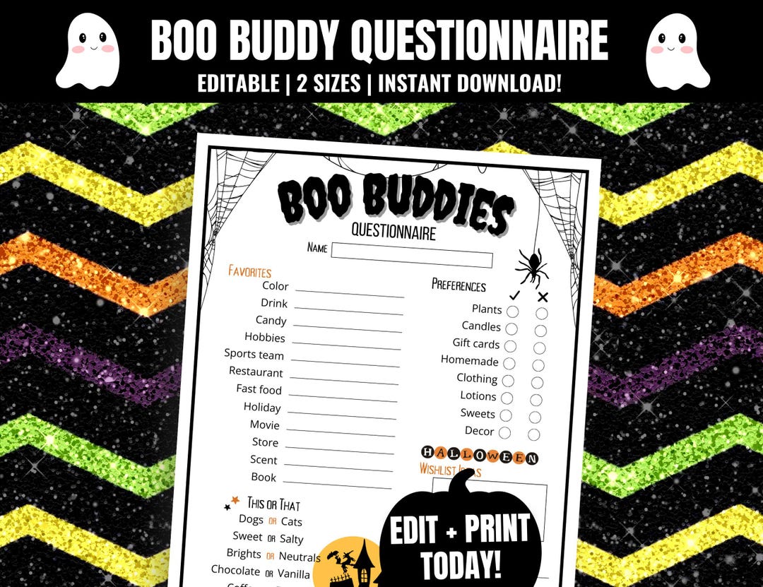 Editable Halloween Boo Buddy Questionnaire, Halloween Gift Exchange ...