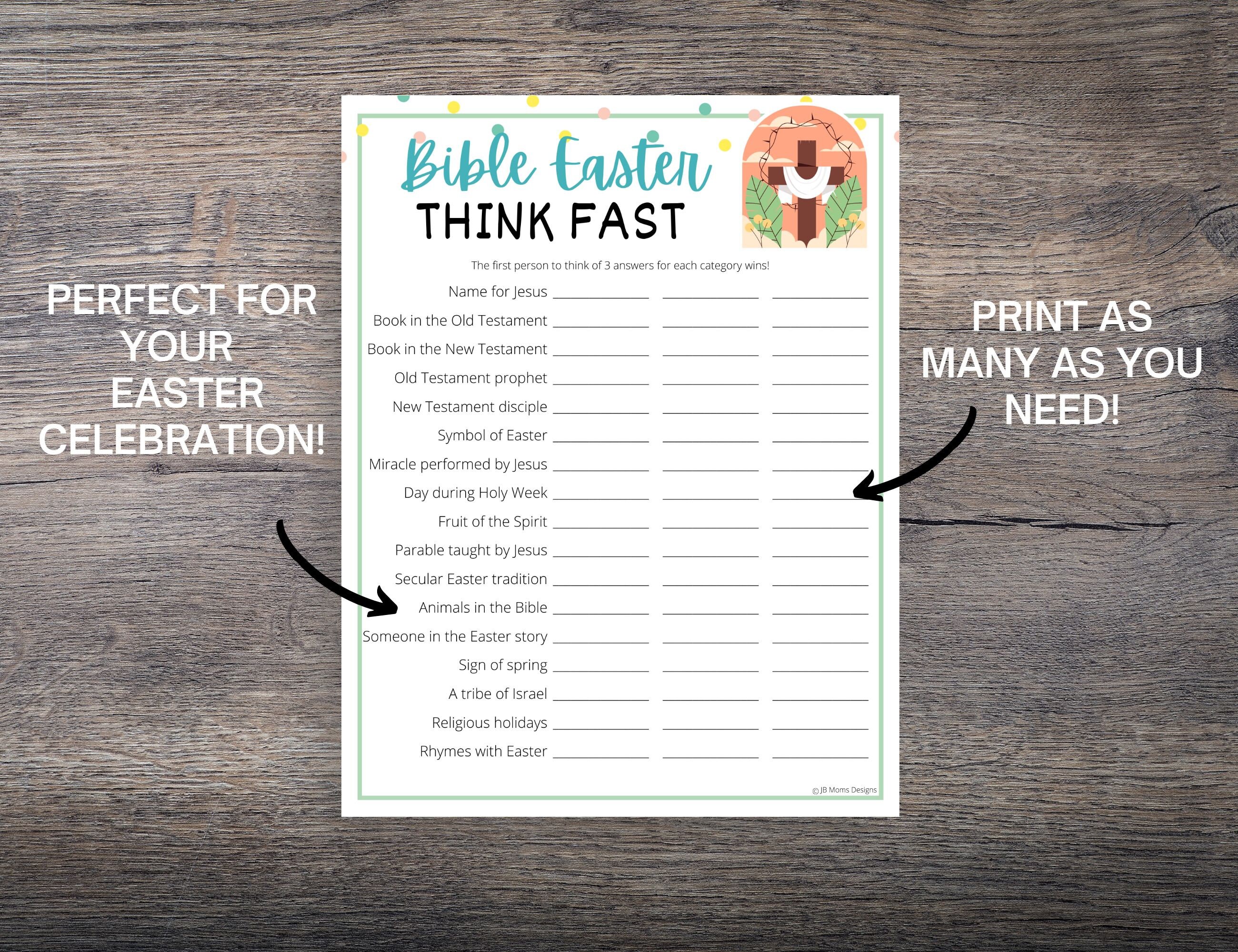 Bible Easter Think Fast Game Christian Easter Activity for - Etsy