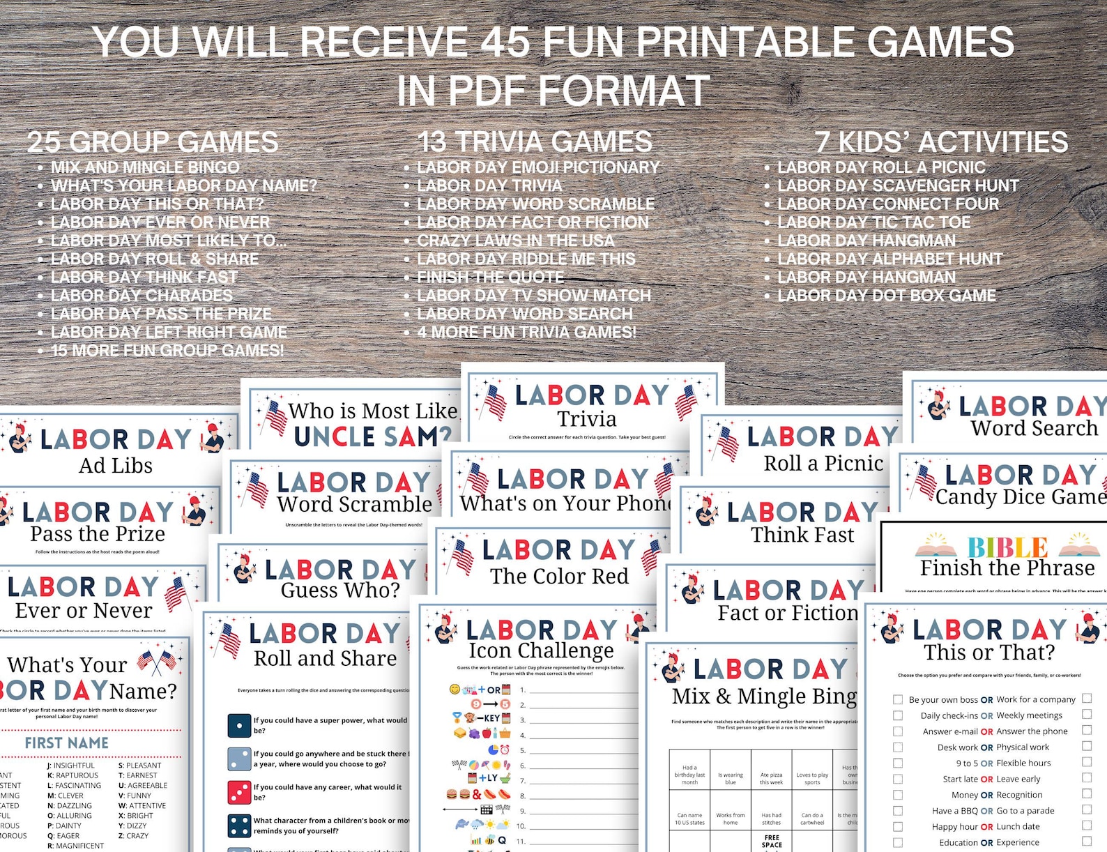 Labor Day Games Bundle: 45 Patriotic Party Activities and Icebreakers ...