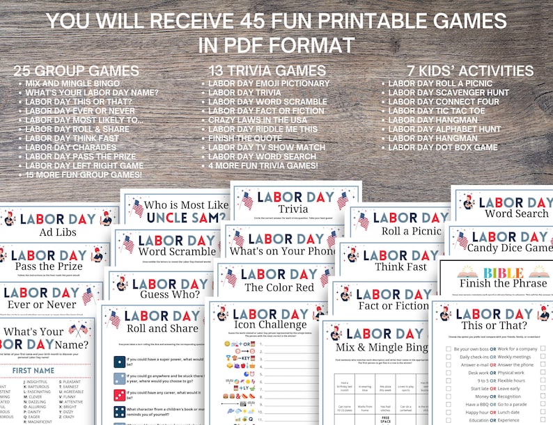 Labor Day Games Bundle: 45 Patriotic Party Activities and Icebreakers ...