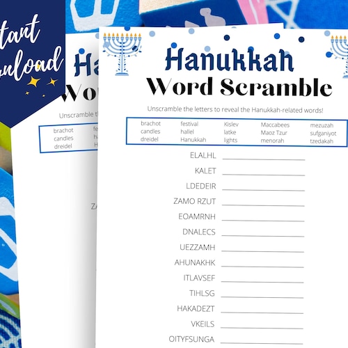 Hanukkah Word Scramble Party Games Chanukah Celebration - Etsy