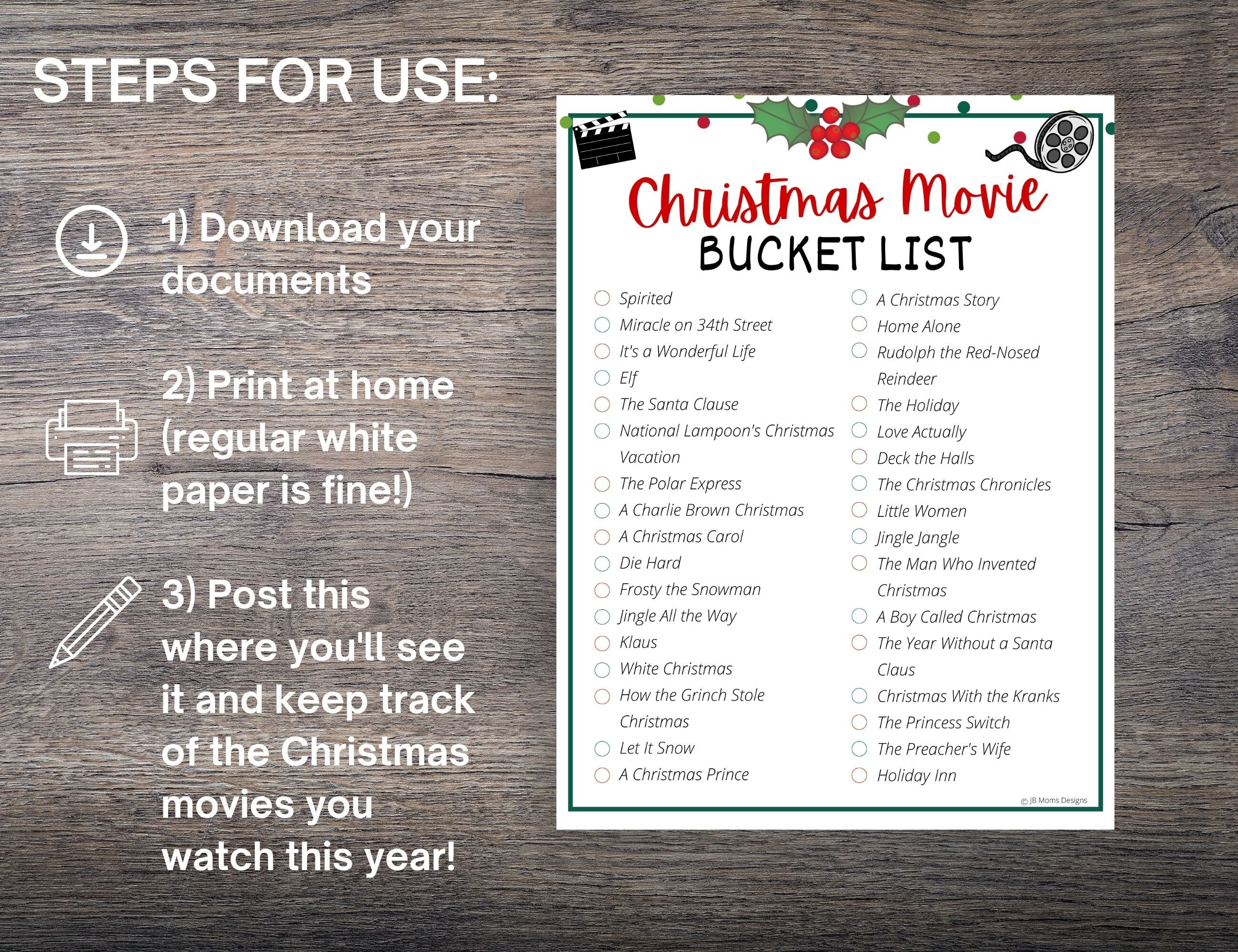 Christmas Movie Bucket List Printable Christmas Movie - Etsy